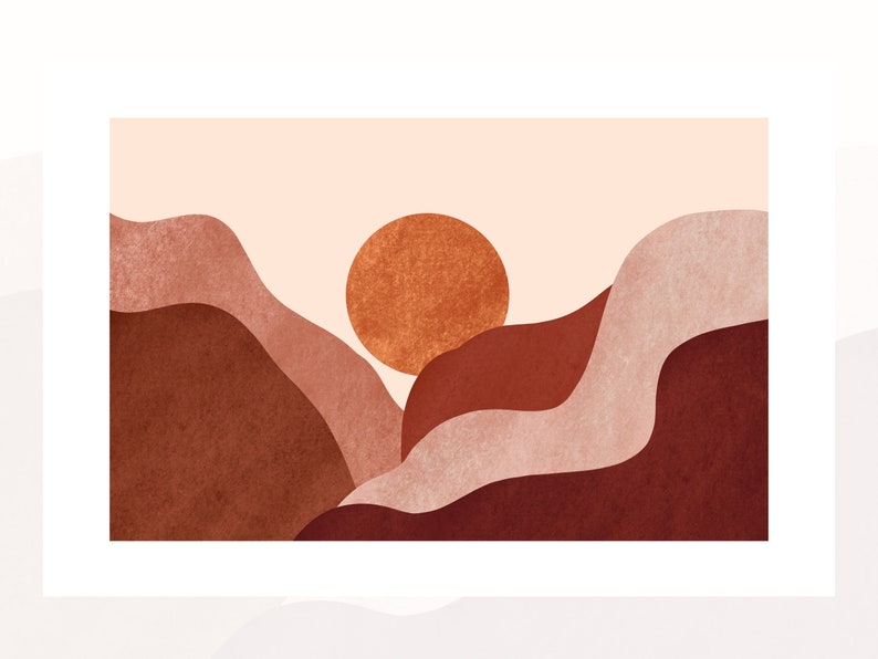Mountain Sunset Hand-drawn Desktop Wallpaper - Mid Century Modern Style ...