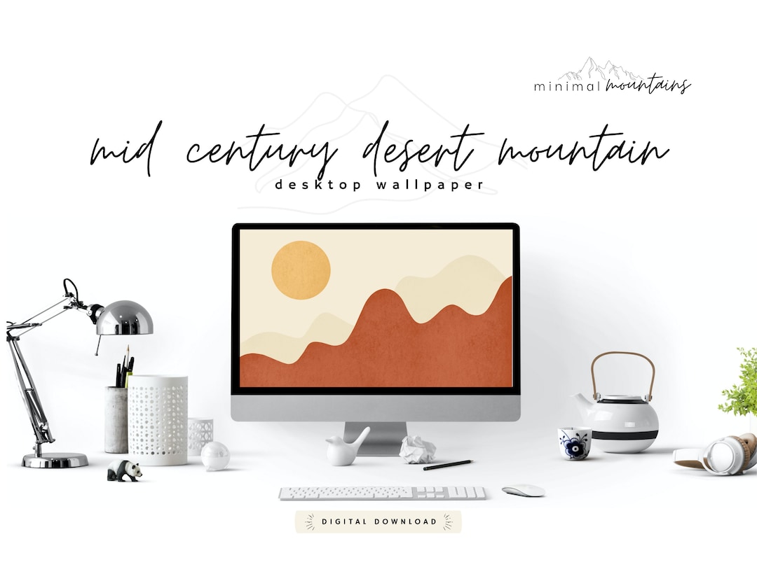 Mid Century Desert Mountain Hand-drawn Desktop Wallpaper - Digital ...