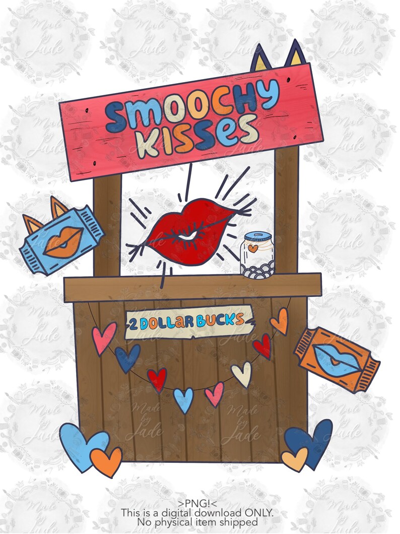 Blue Heeler Inspired, Smoochy Kiss, Kissing Booth, Valentines, Digital ...