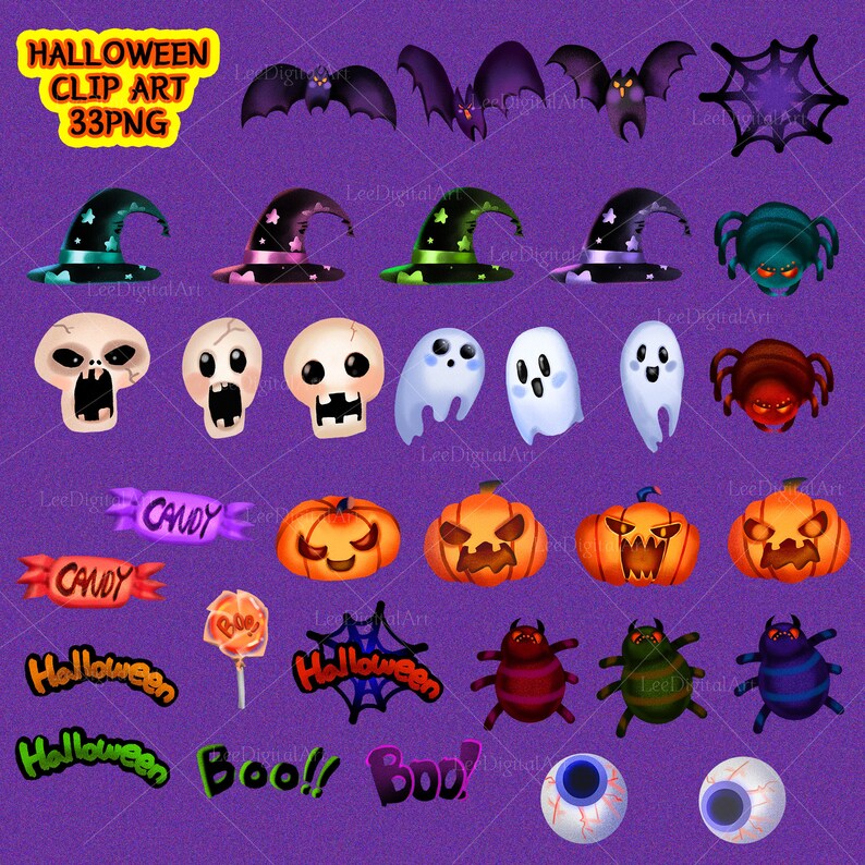 Halloween Clipart PNG Home Decor Candy Pumpkin Witch's Hat Ghost Spider ...