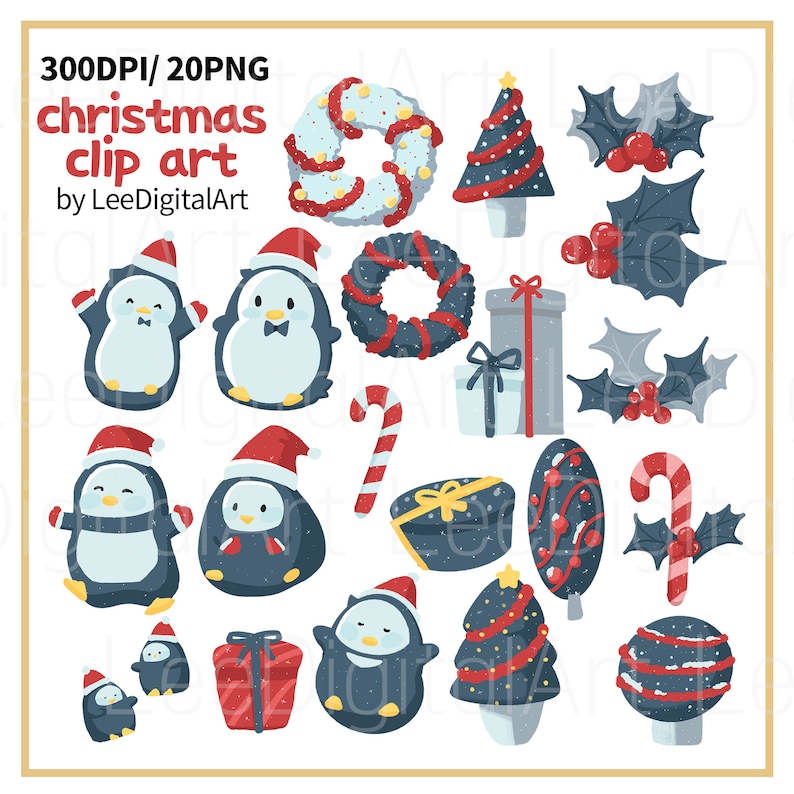 Christmas Penguins Clipart Clip Art Set of Penguins - Etsy