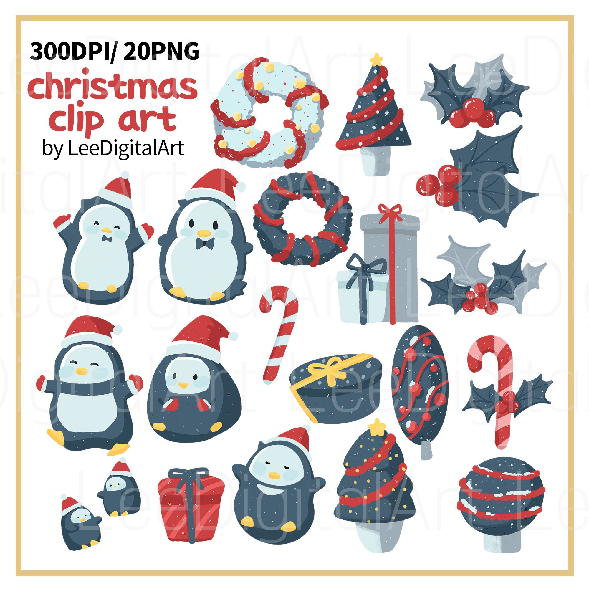 Christmas Penguins Clipart Clip Art Set of Penguins - Etsy