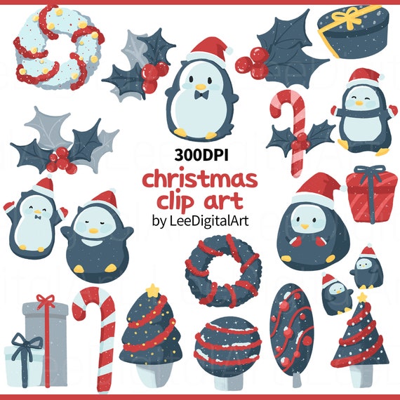 Christmas Penguins Clipart Clip Art Set of Penguins | Etsy