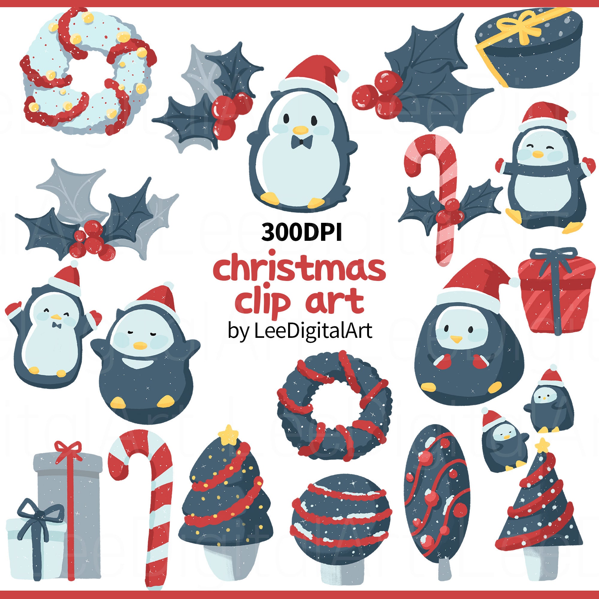 Christmas Penguins Clipart Clip Art Set of Penguins - Etsy