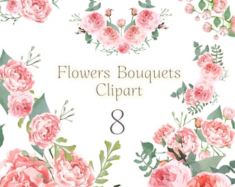 Pastel Roses Clip Art Pink Flowers PNG Watercolor Flower | Etsy