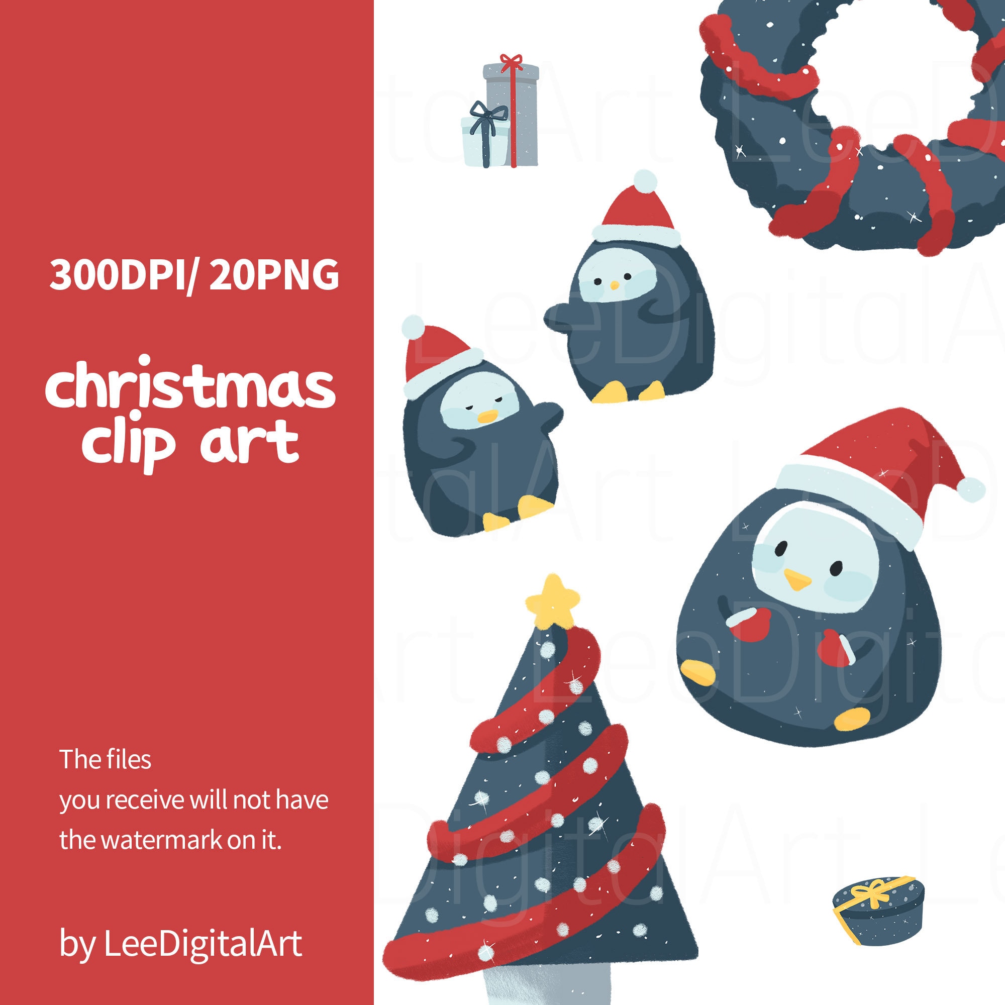 Christmas Penguins Clipart Clip Art Set of Penguins - Etsy