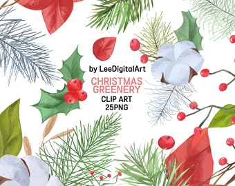 Christmas Winter Watercolor Bouquets Greenery and (Download Now) - Etsy