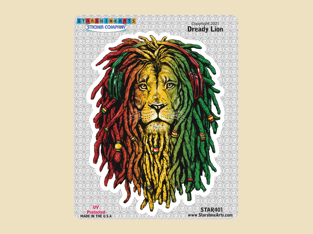 Dreadlock Rasta Lion With Headphones Large Sticker- Car Sticker, Laptop ...