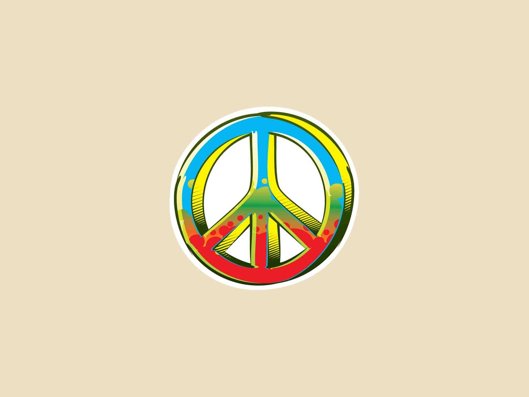 3dcolored Peace Sign 3" X 3" Round Sticker- Car Sticker, Laptop Sticker ...