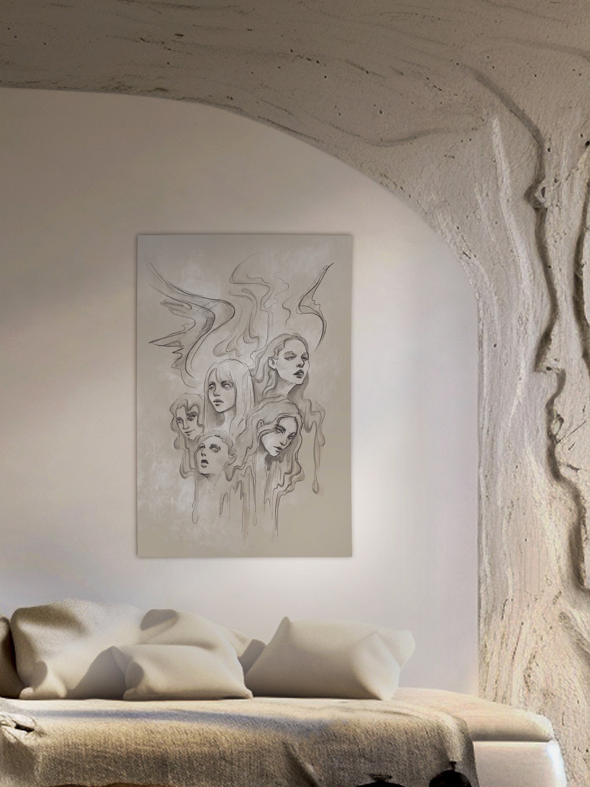 Figure Drawing Poster Print Wall Decor Neutral Colour Dreamy Gift for ...