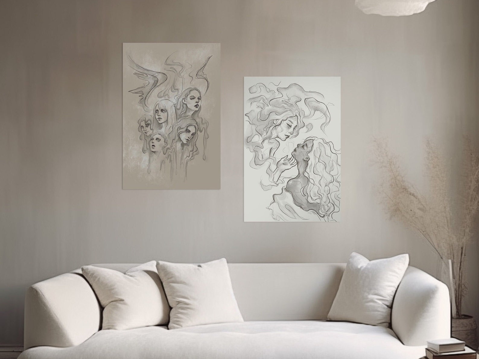 Figure Drawing Poster Print Wall Decor Neutral Colour Dreamy Gift for ...