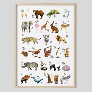 Animal Alphabet Poster, Educational Wall Art for Kindergarten ...