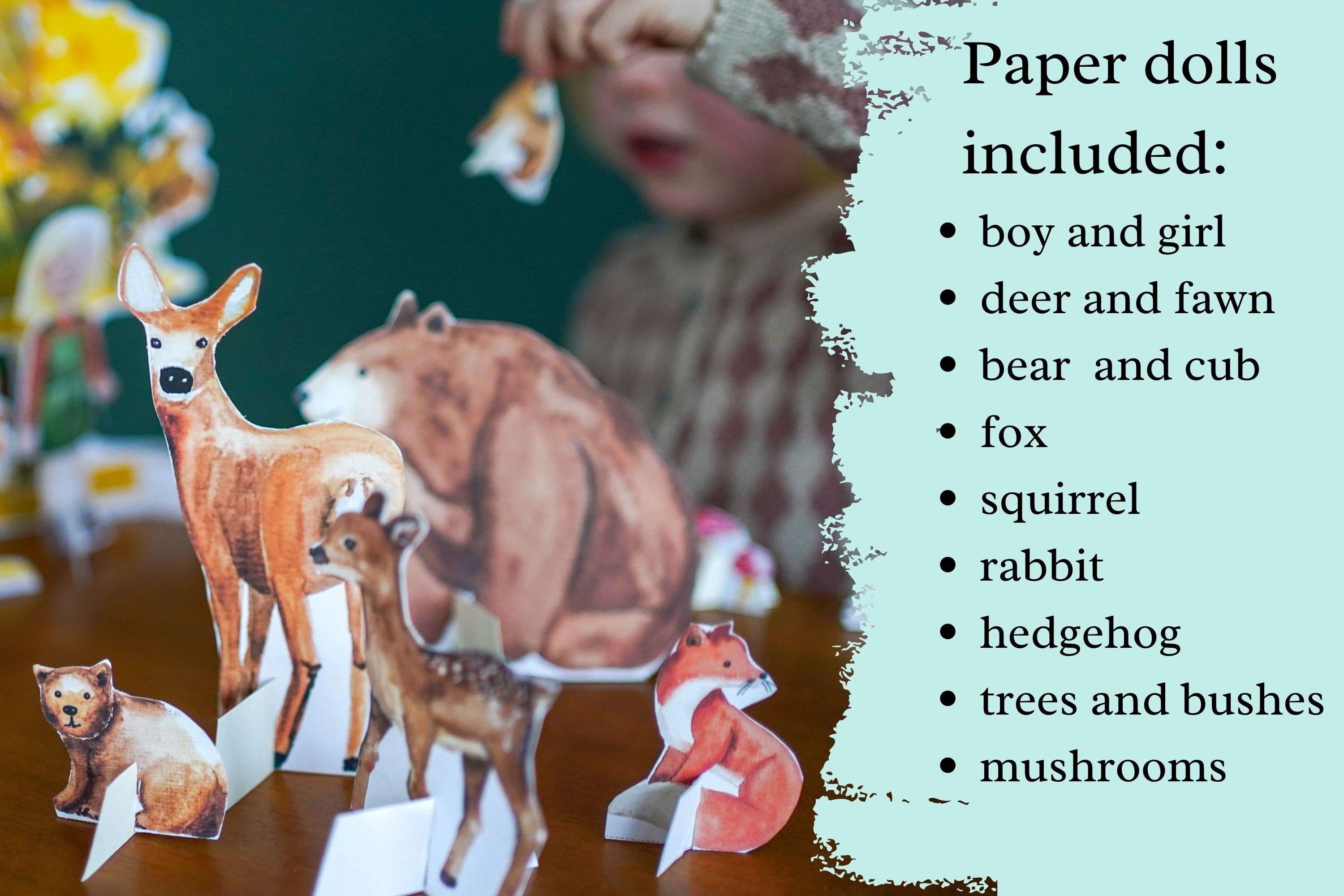 Printable Woodland Paper Dolls, Forest Animal Dolls and Scenery, Paper ...