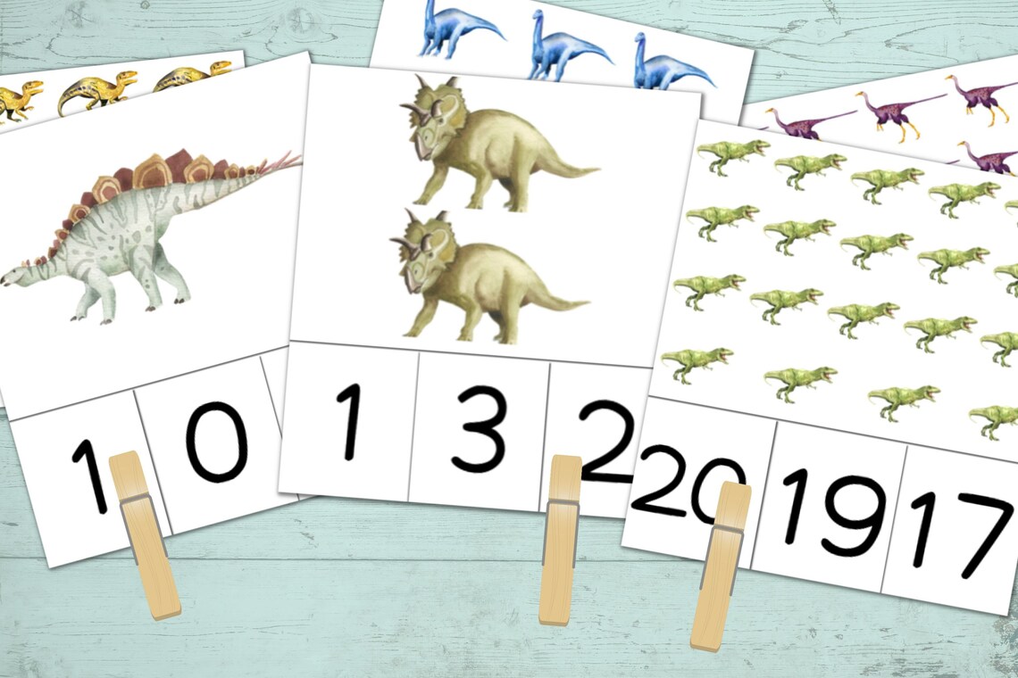 Dinosaur Count and Clip Cards 1-20 Numbers 1-20 Flash Cards - Etsy