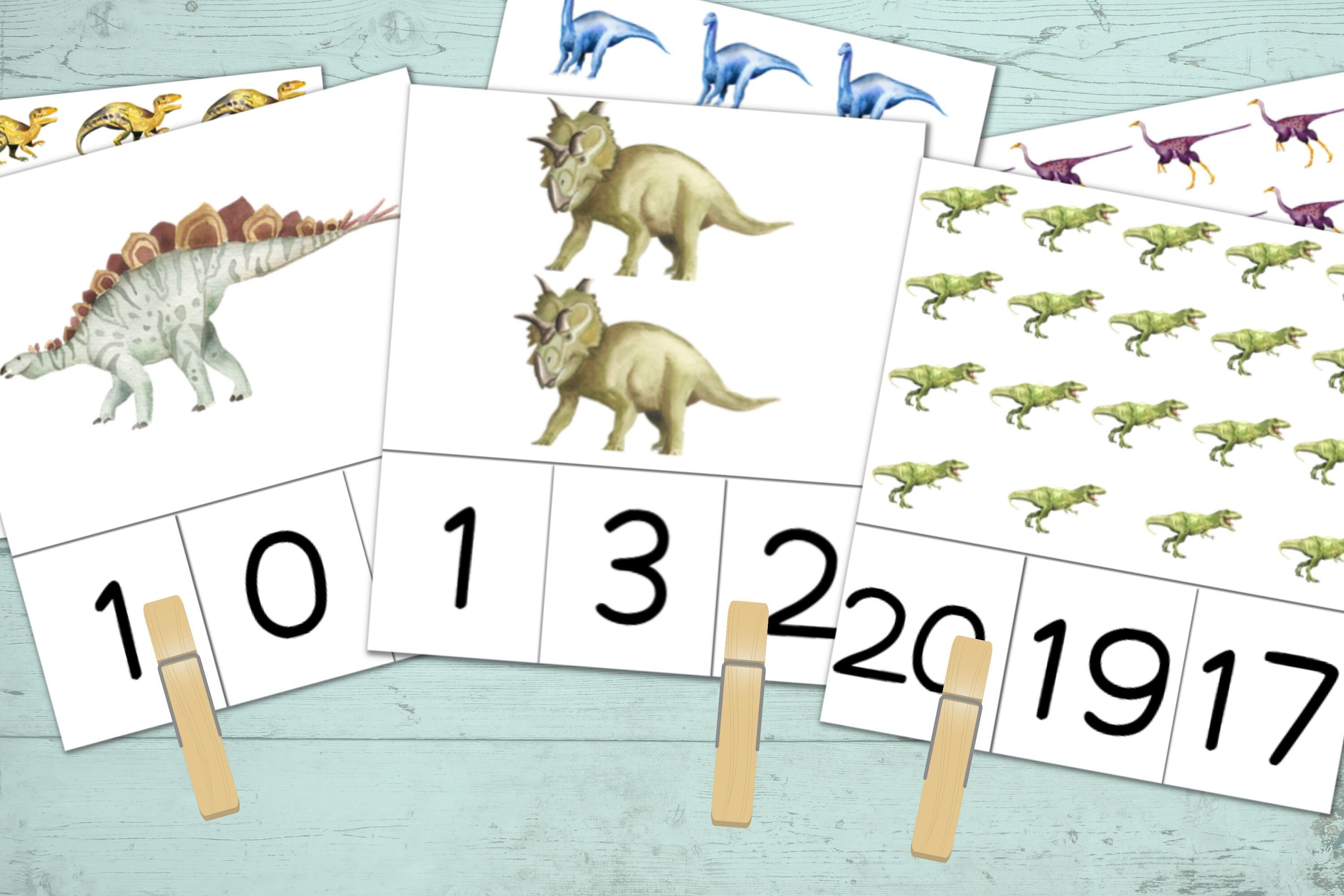 Dinosaur Count and Clip Cards 1-20 Numbers 1-20 Flash Cards - Etsy