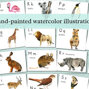 Animal alphabet cards montessori letter flashcards for | Etsy