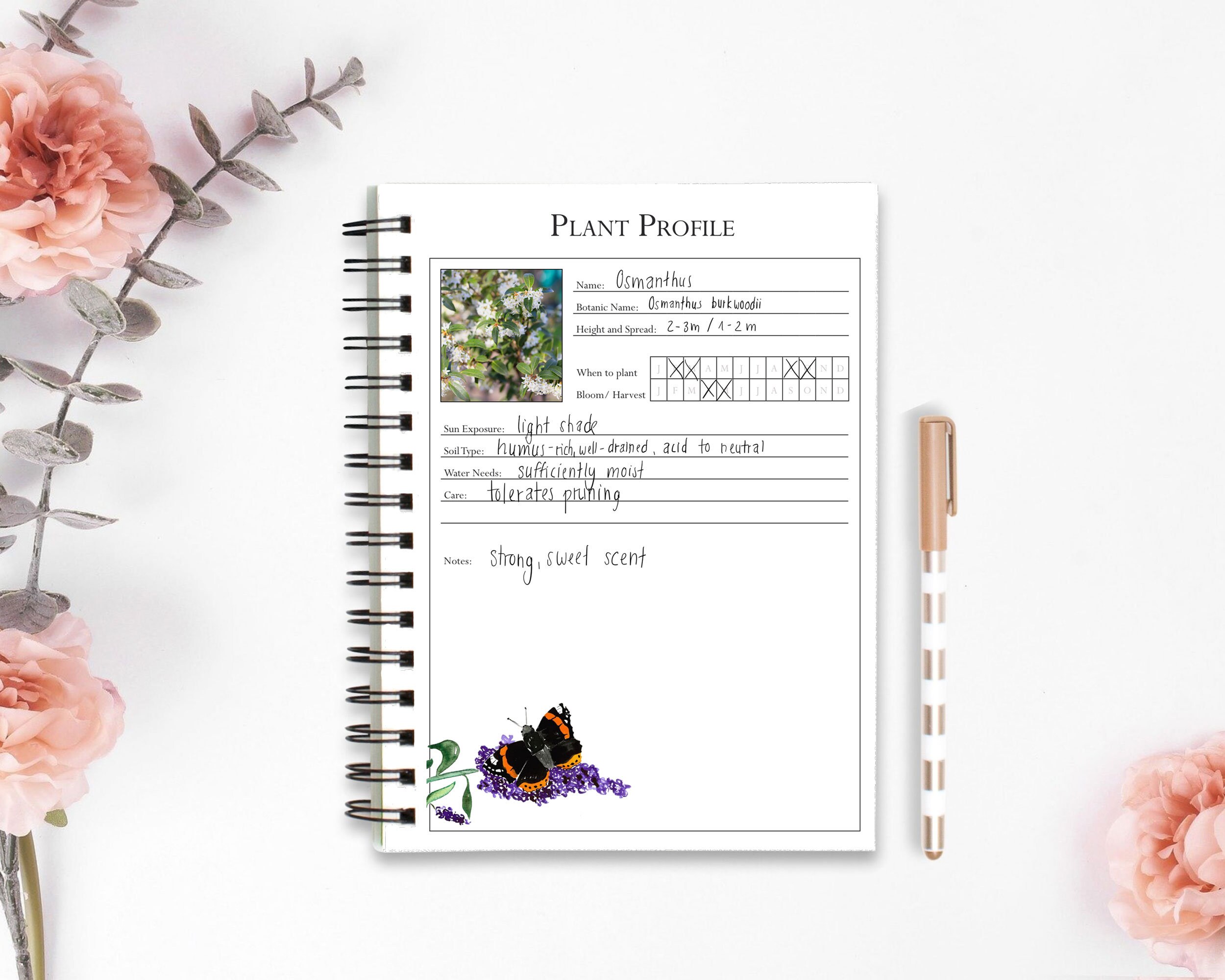 Digital Plant Planner, Printable Planting Journal, Handdrawn Watercolor ...