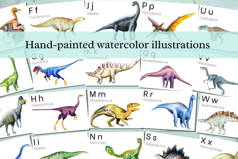 Dinosaur Alphabet Cards, Montessori Letter Flashcards for Kindergarten ...
