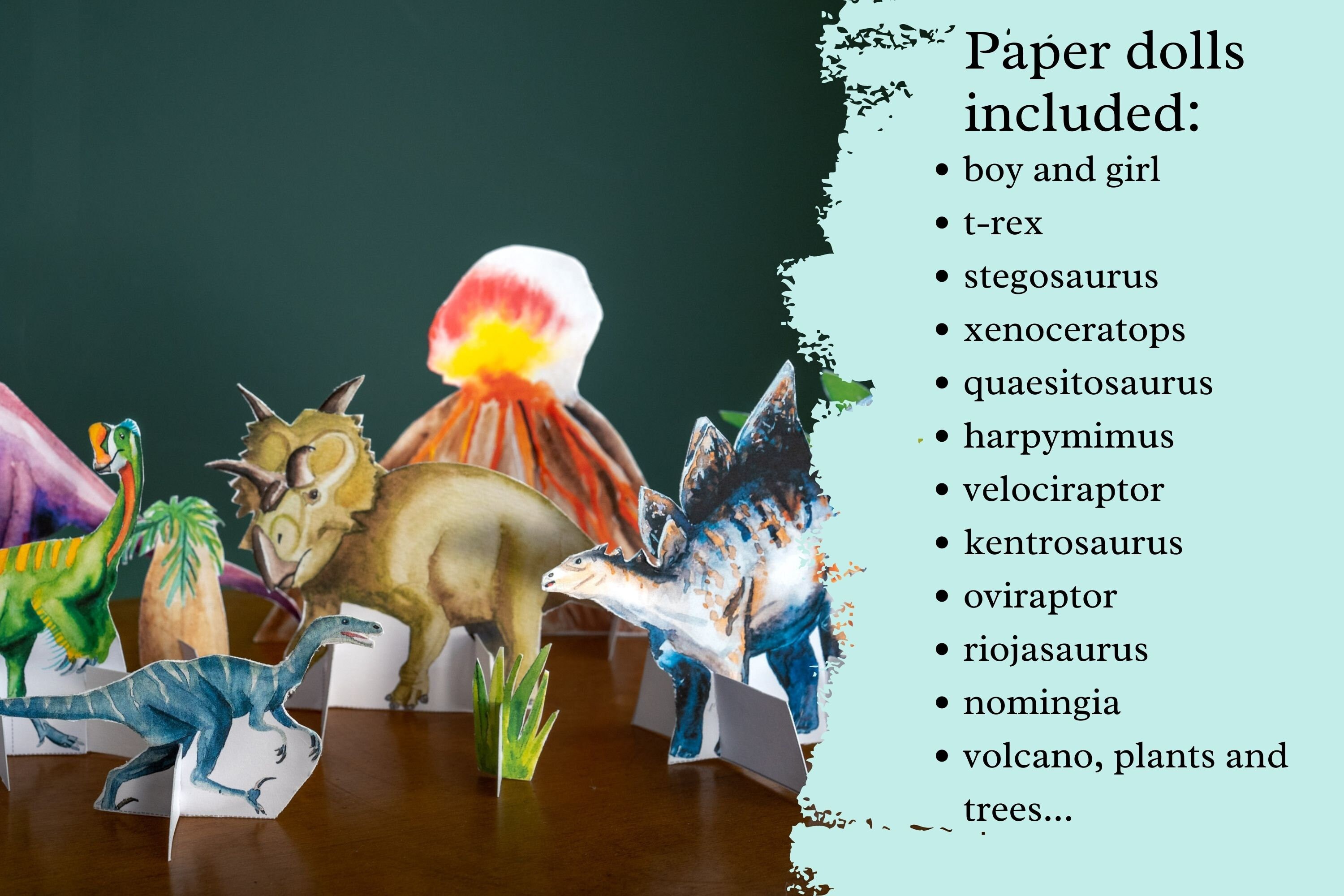 Printable Dinosaur Paper Dolls, Dino Animal Dolls and Scenery, Paper ...