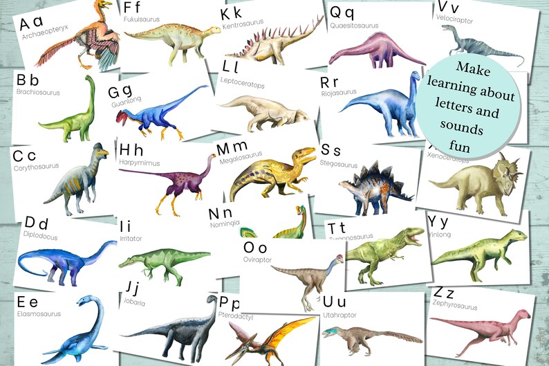 Dinosaur Alphabet Cards, Montessori Letter Flashcards for Kindergarten ...