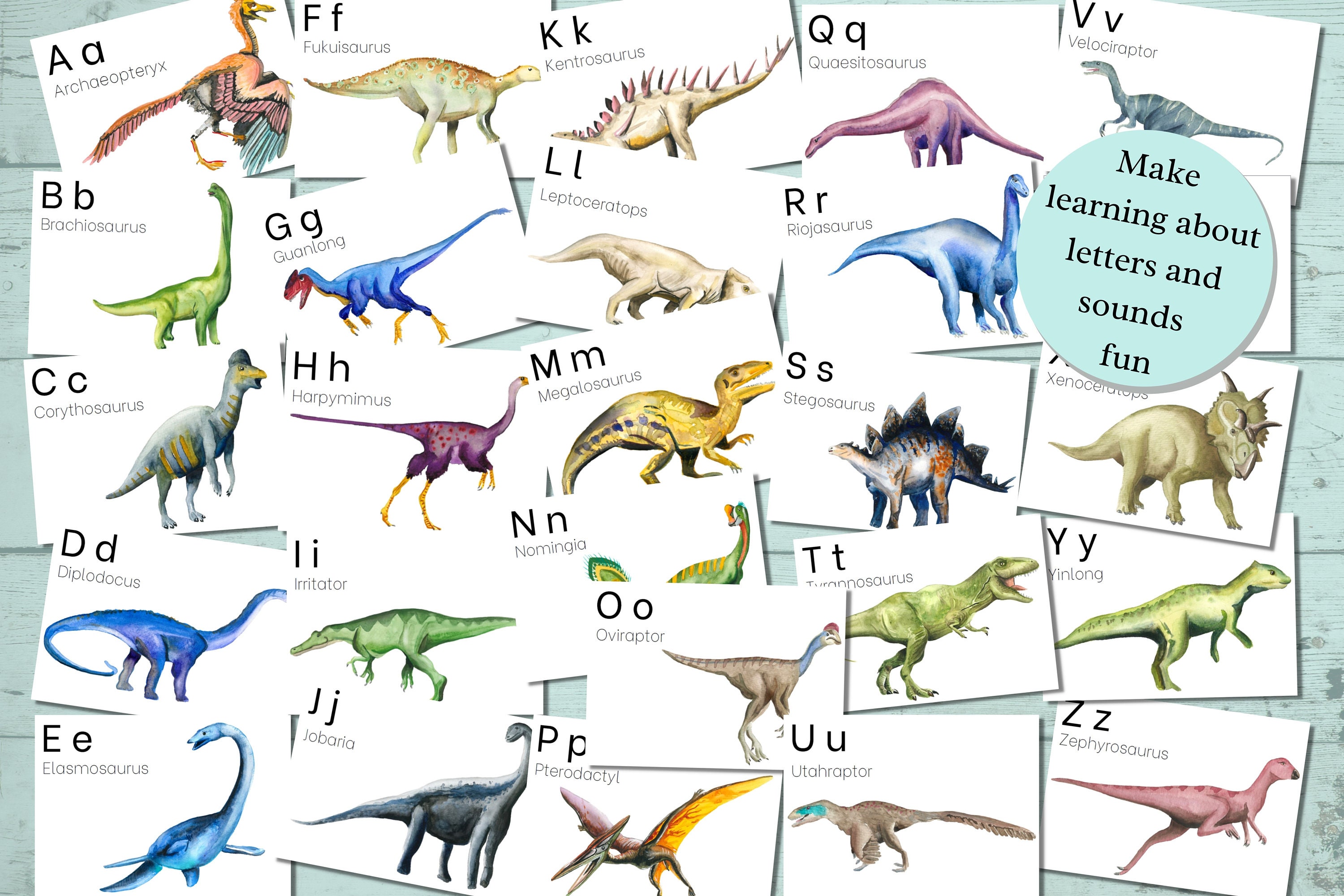 Dinosaur Alphabet Cards, Montessori Letter Flashcards for Kindergarten ...