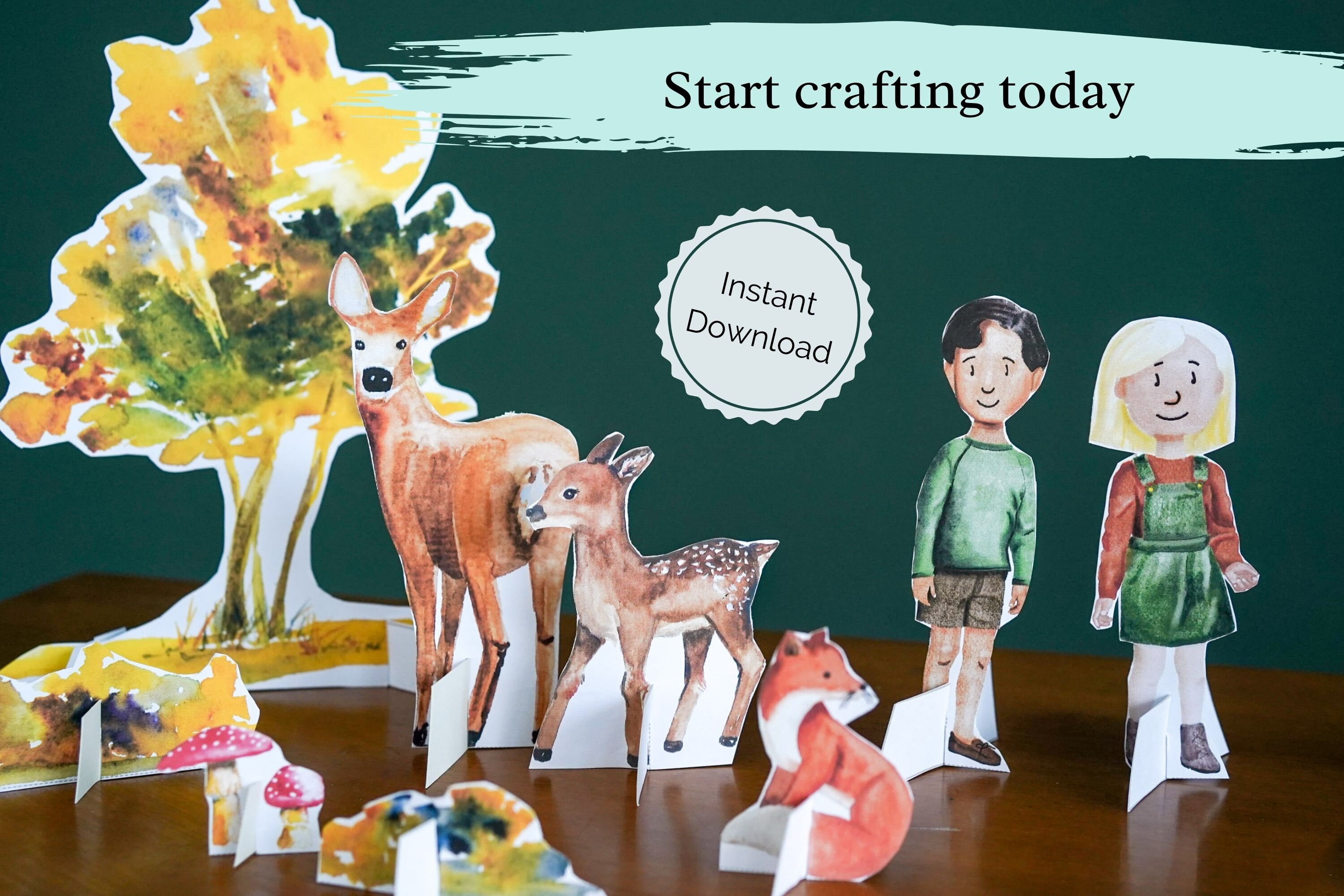 Printable Woodland Paper Dolls, Forest Animal Dolls and Scenery, Paper ...