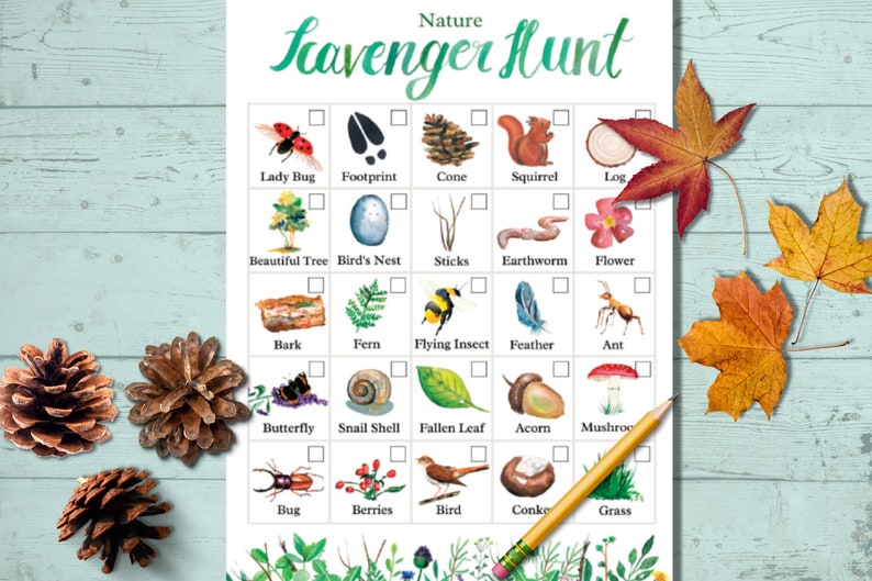 Nature Scavenger Hunt Printable, Forest Treasure Hunt for Kids, Hiking ...