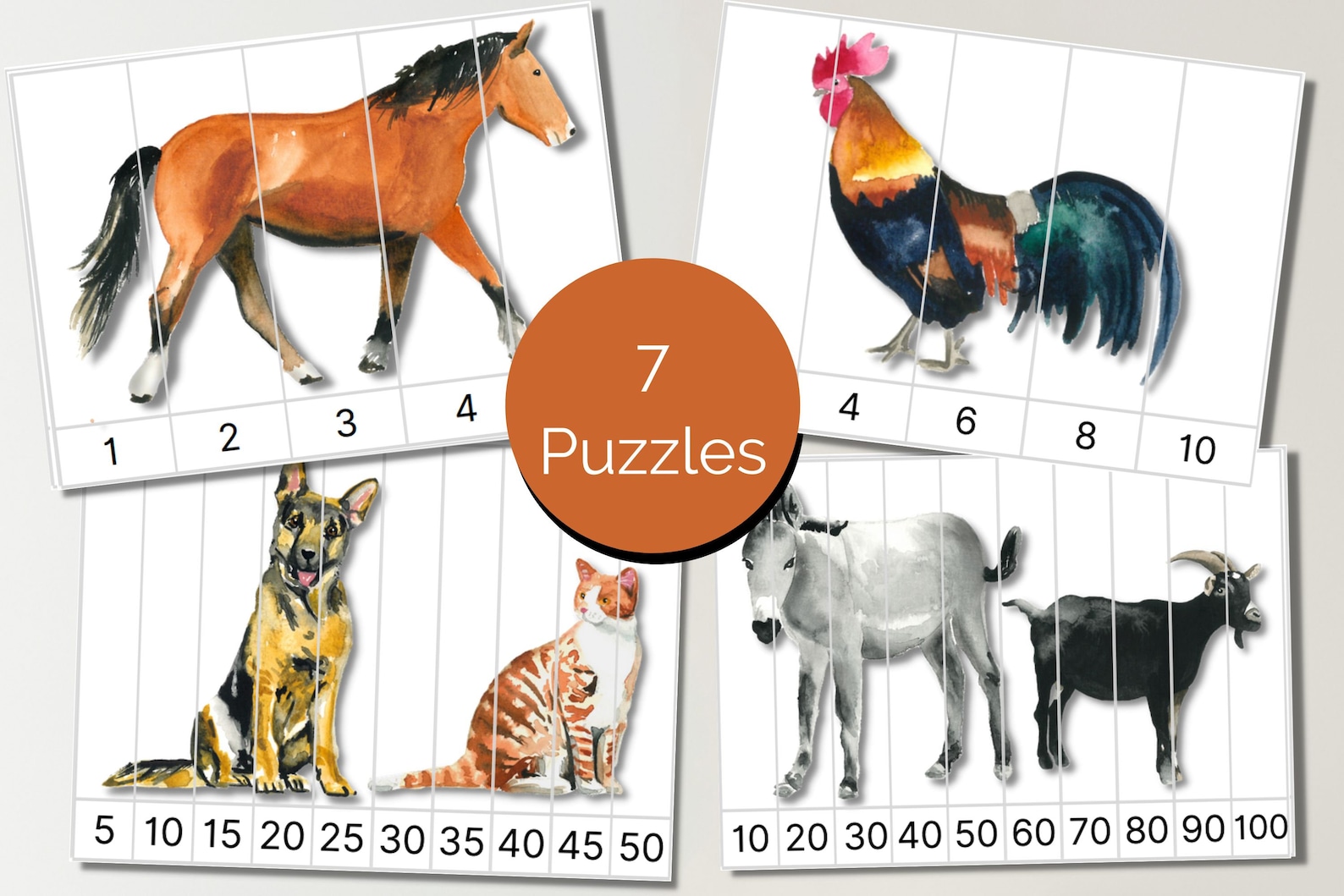 Skip Counting Puzzles, Montessori Counting Printables for Kindergarten ...