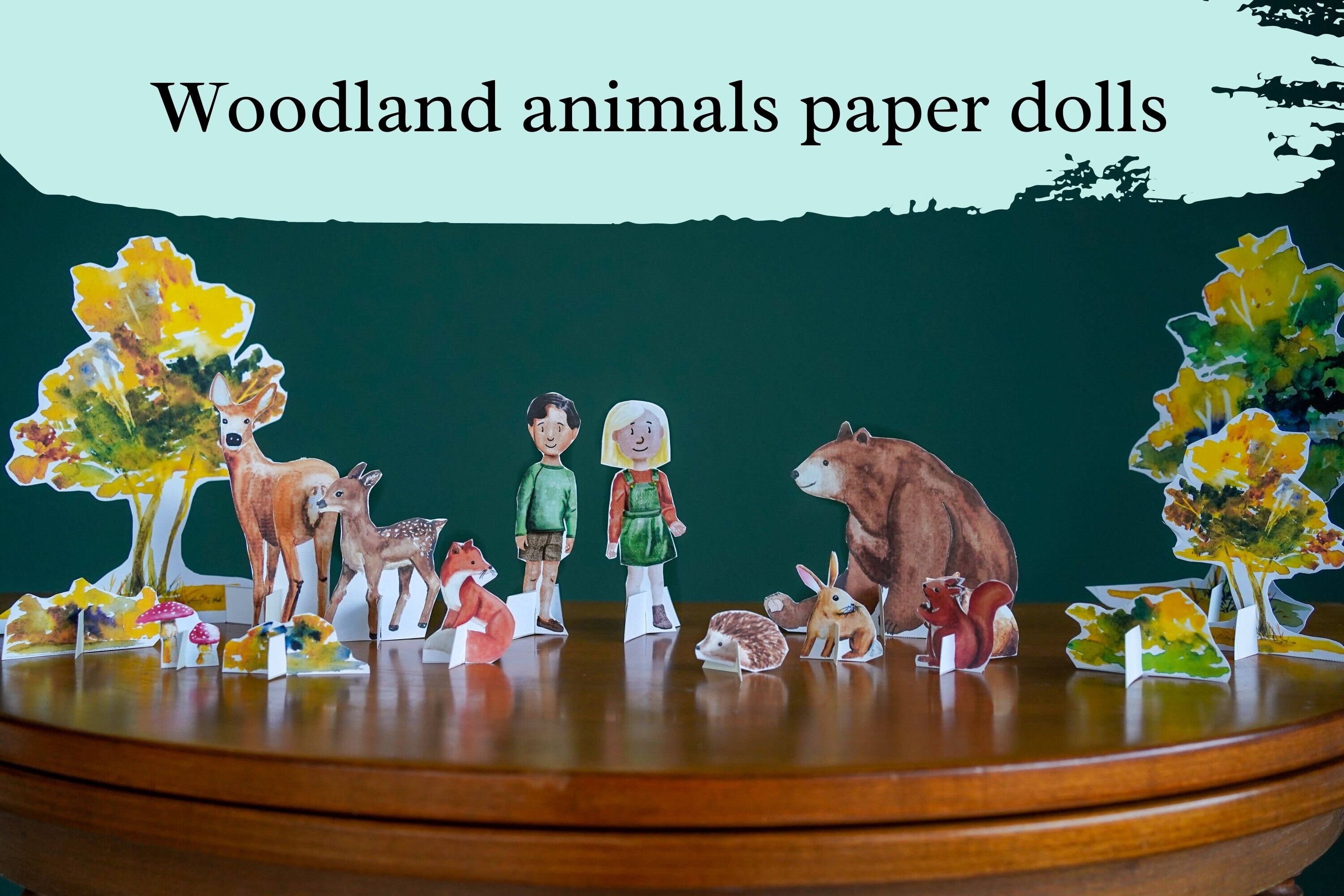 Printable Woodland Paper Dolls, Forest Animal Dolls and Scenery, Paper ...