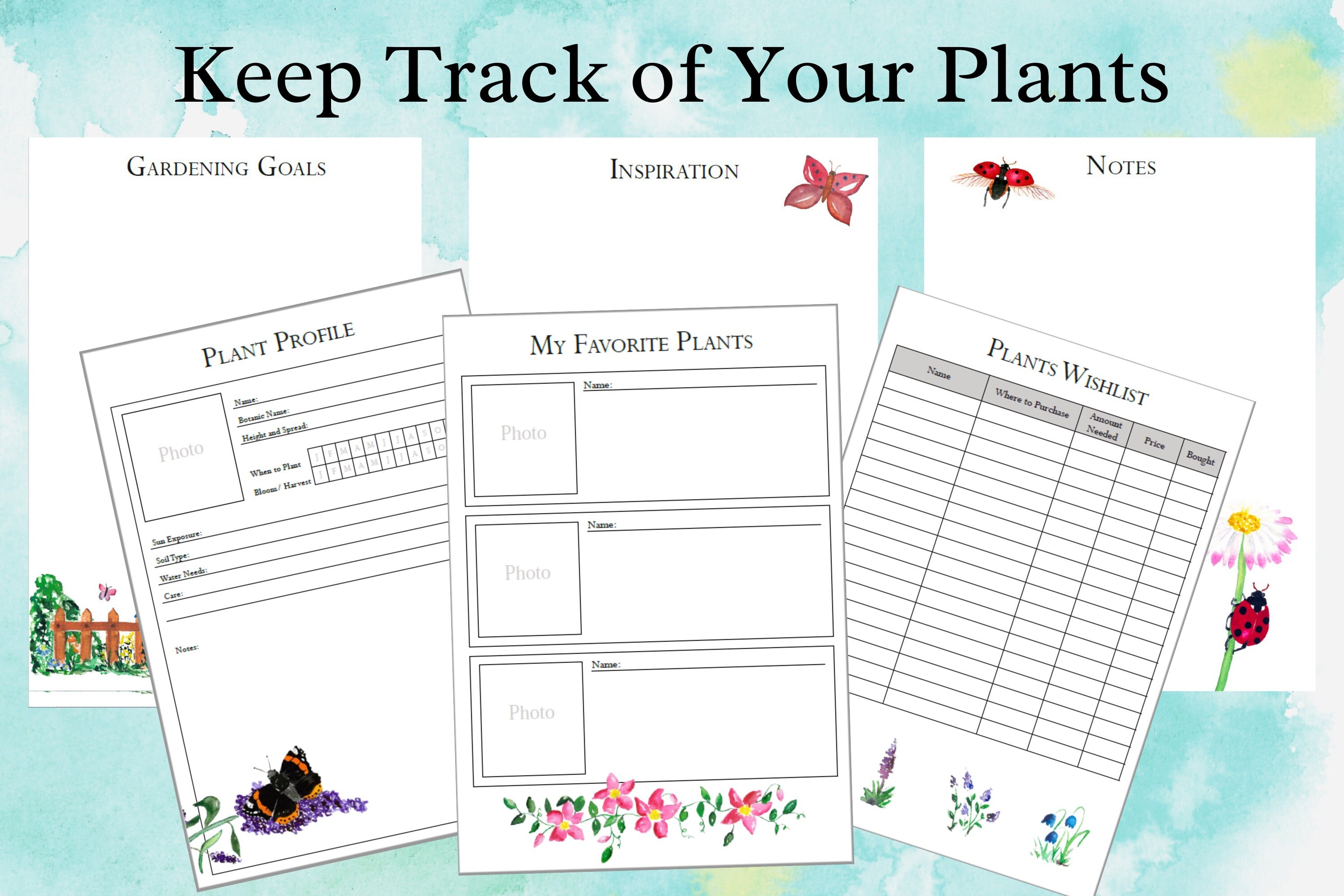 Digital Plant Planner, Printable Planting Journal, Handdrawn Watercolor ...