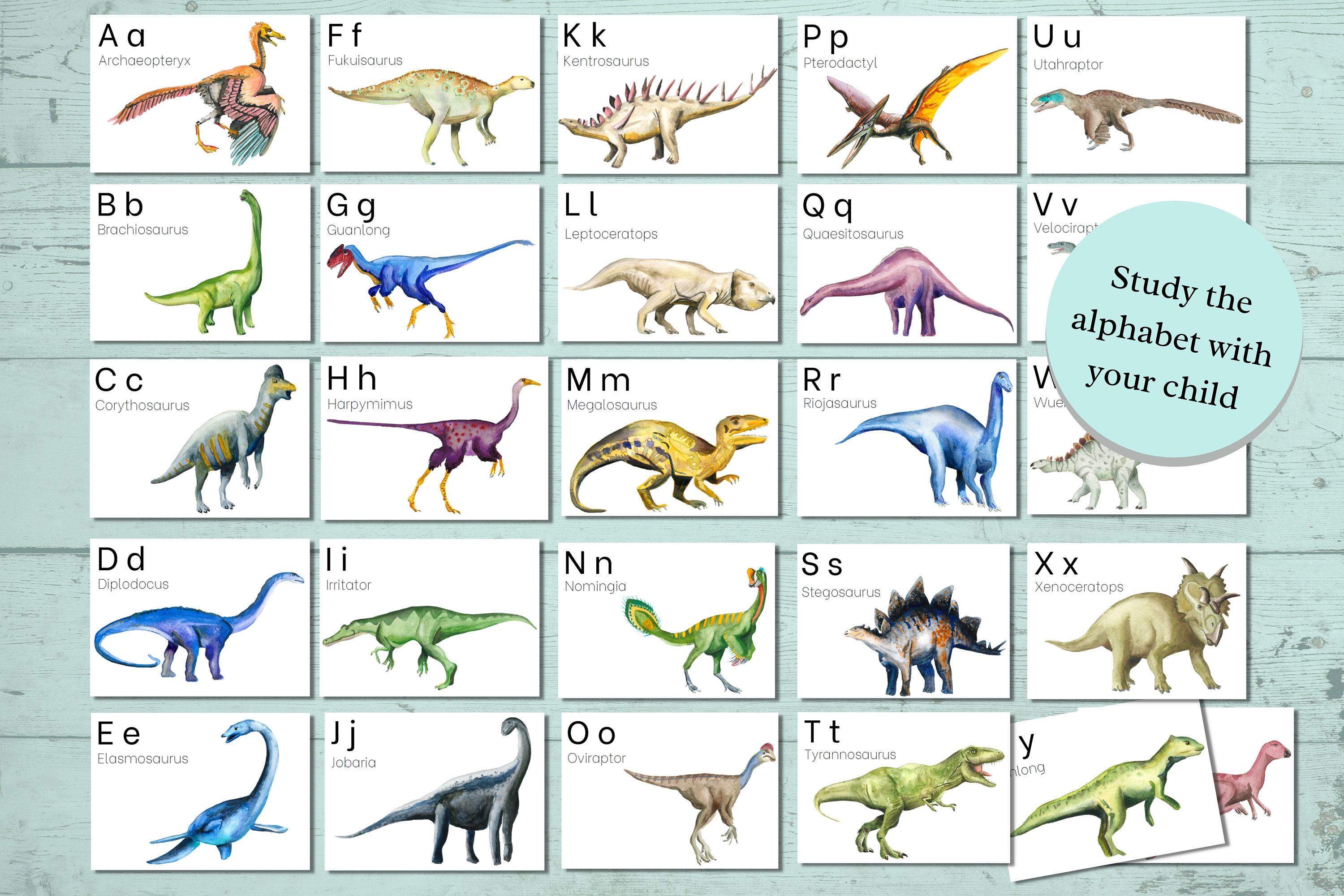 Dinosaur Alphabet Cards, Montessori Letter Flashcards for Kindergarten ...