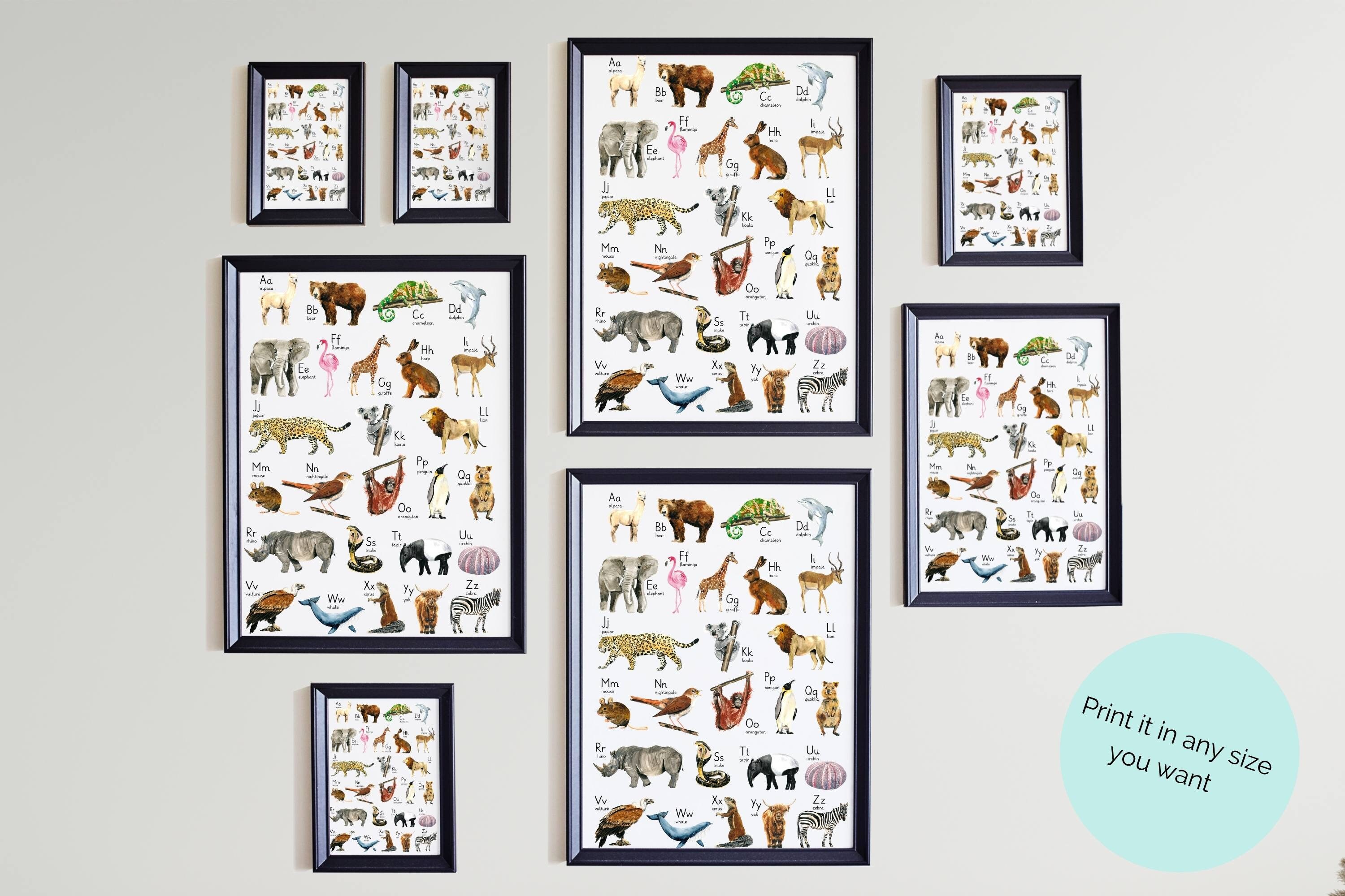 Animal Alphabet Poster, Educational Wall Art for Kindergarten ...