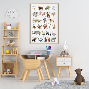 Animal Alphabet Poster, Educational Wall Art for Kindergarten ...