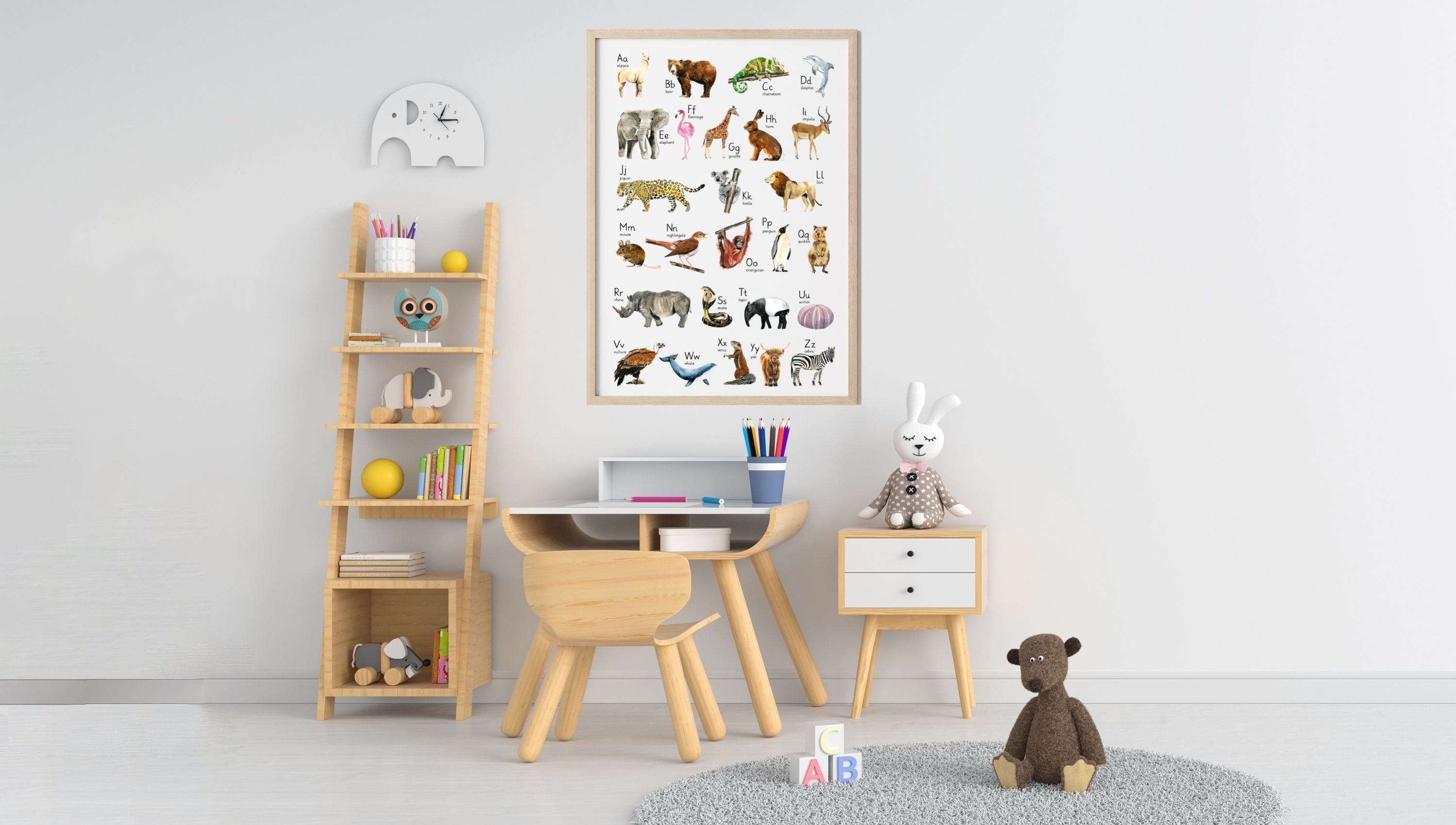Animal Alphabet Poster, Educational Wall Art for Kindergarten ...