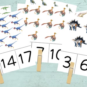 Dinosaur Count and Clip Cards #1-20, Numbers 1-20 Flash Cards, Counting ...