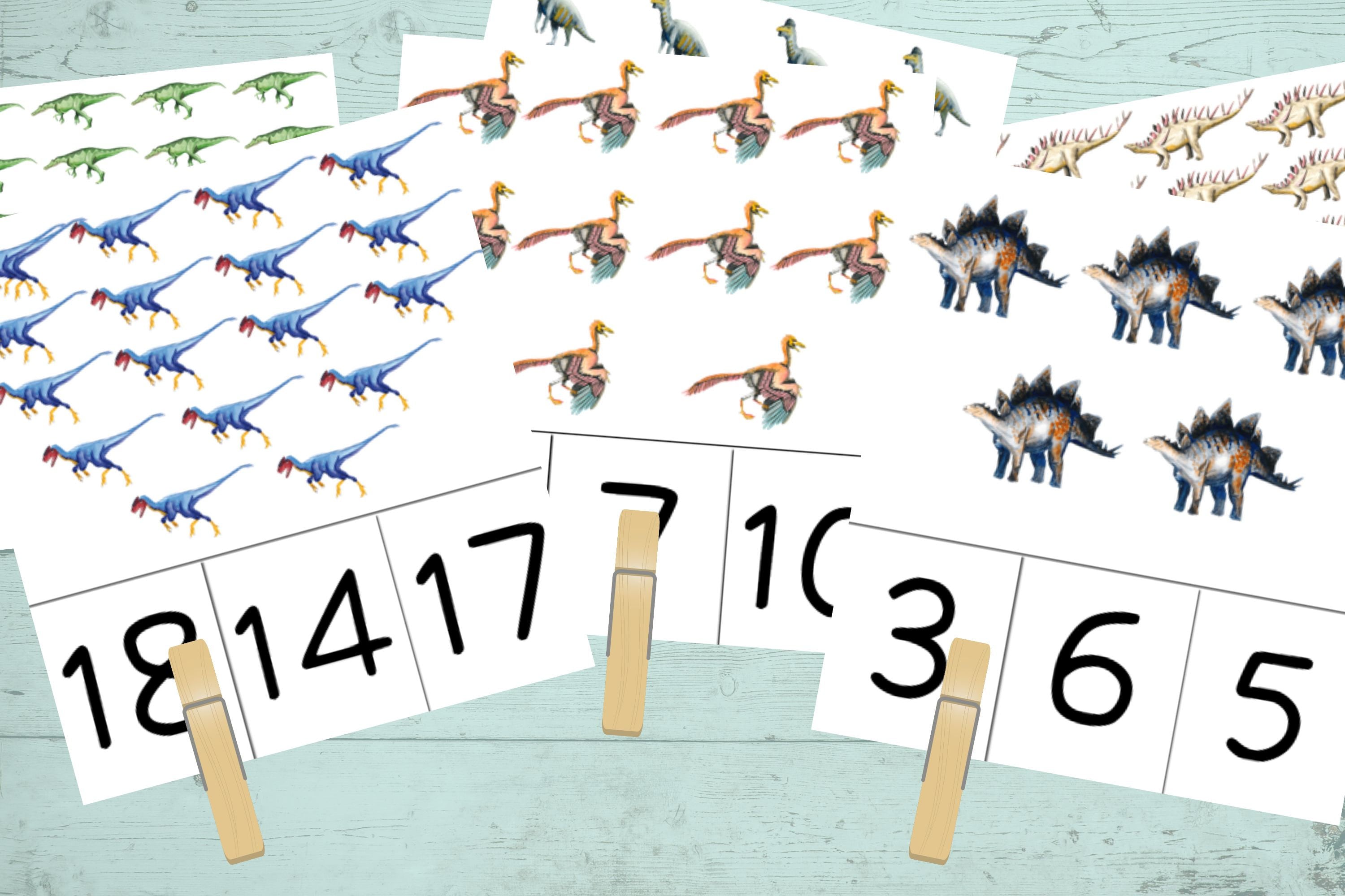 Dinosaur Count and Clip Cards 1-20 Numbers 1-20 Flash Cards - Etsy