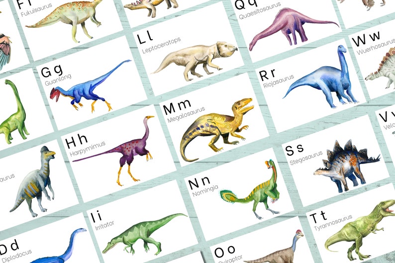 Dinosaur Alphabet Cards, Montessori Letter Flashcards for Kindergarten ...
