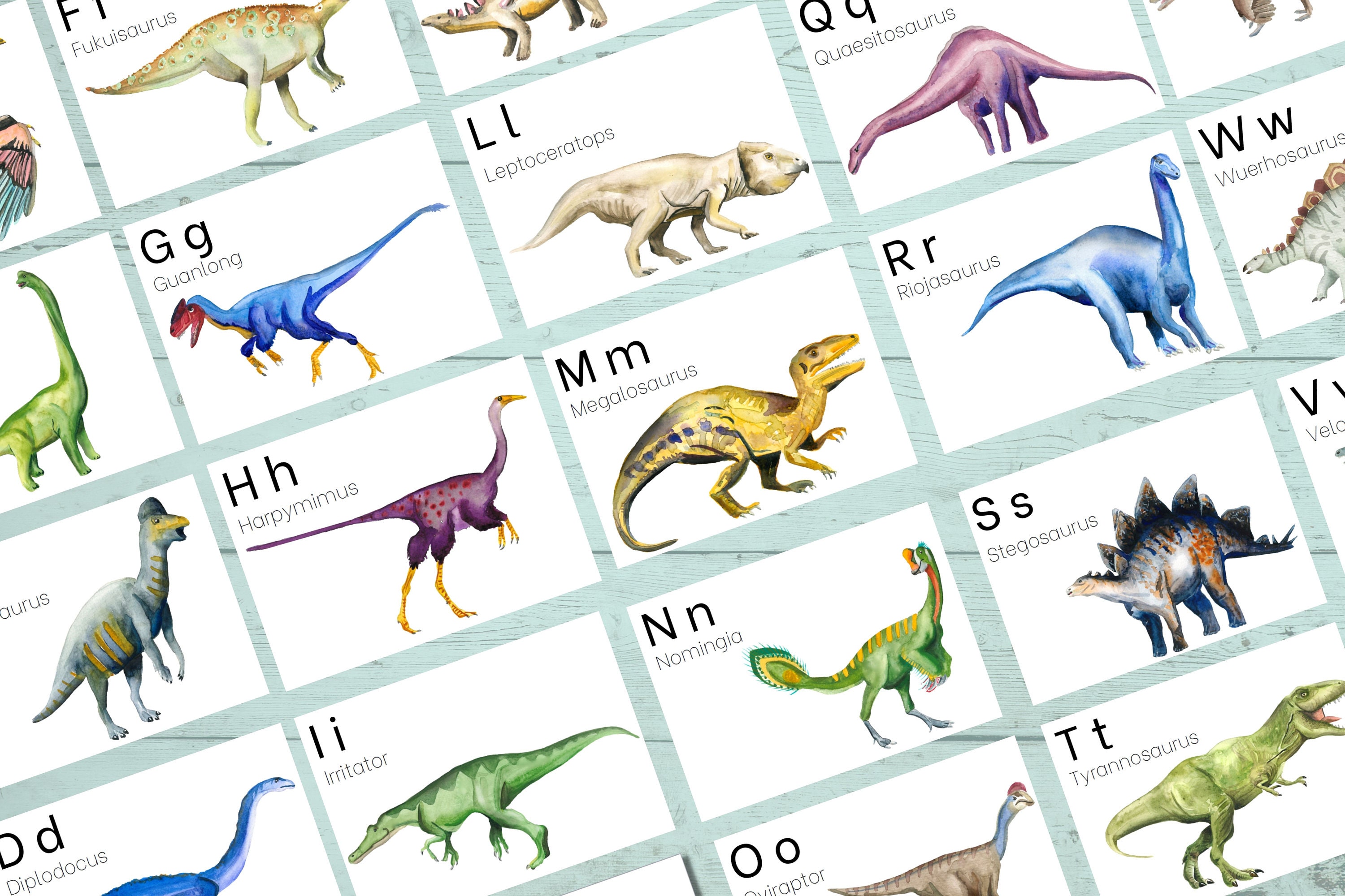Dinosaur Alphabet Cards, Montessori Letter Flashcards for Kindergarten ...