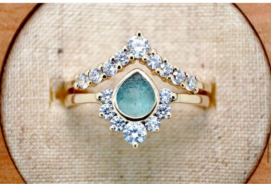 Serenity Ring- Tear Drop Cornish Sea Glass and Diamond Engagement Ring ...
