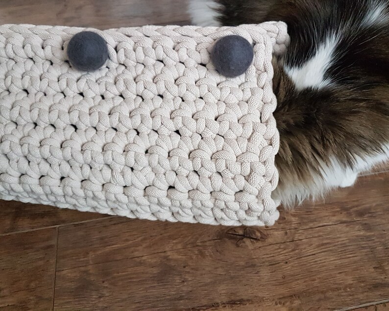 Beige Cat Tunnel & Mat, Cute Cat Bed Furniture, Crochet Eco Friendly ...