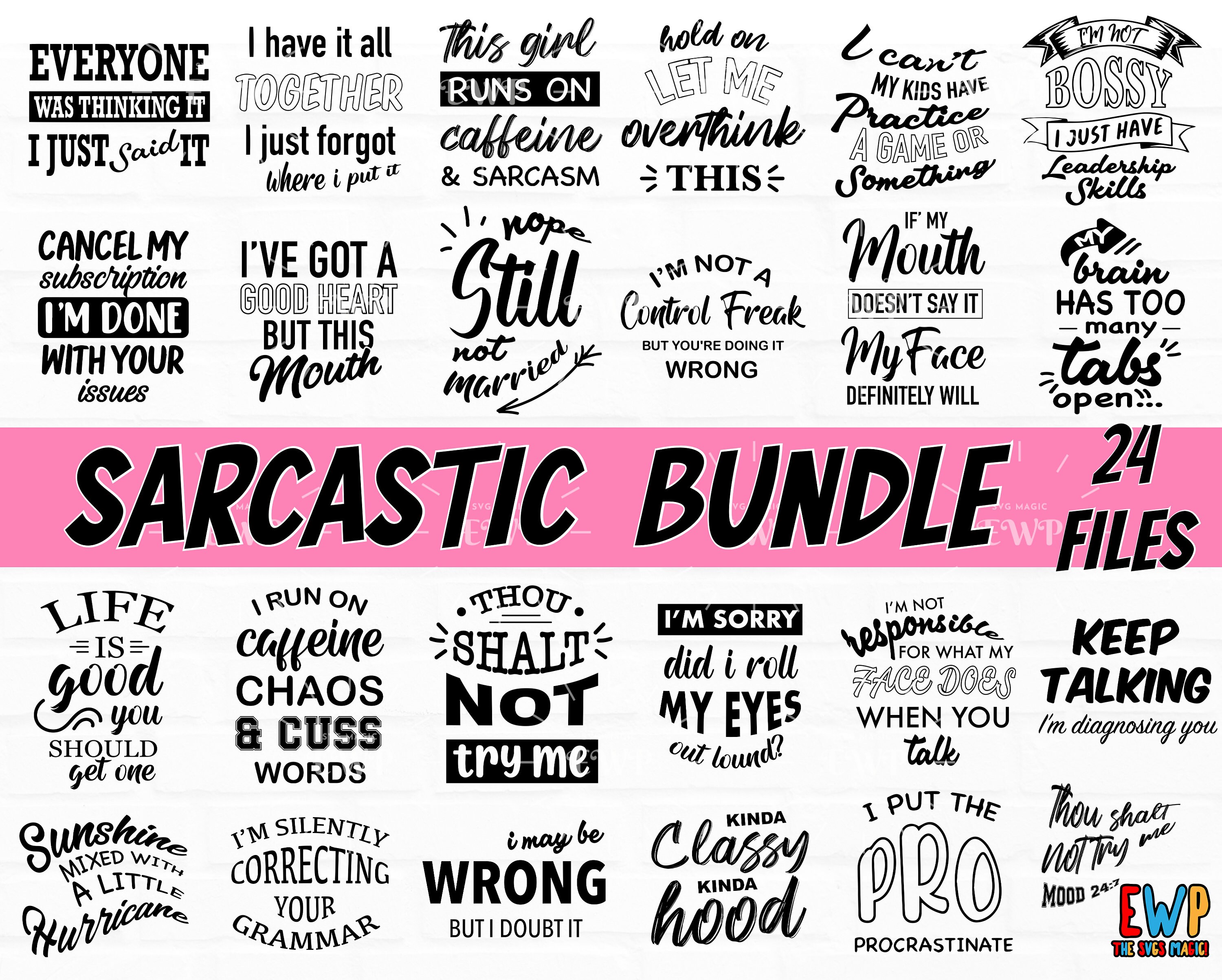 Sarcastic Bundle Svg Sarcastic Quote Cut File Hilarious Etsy