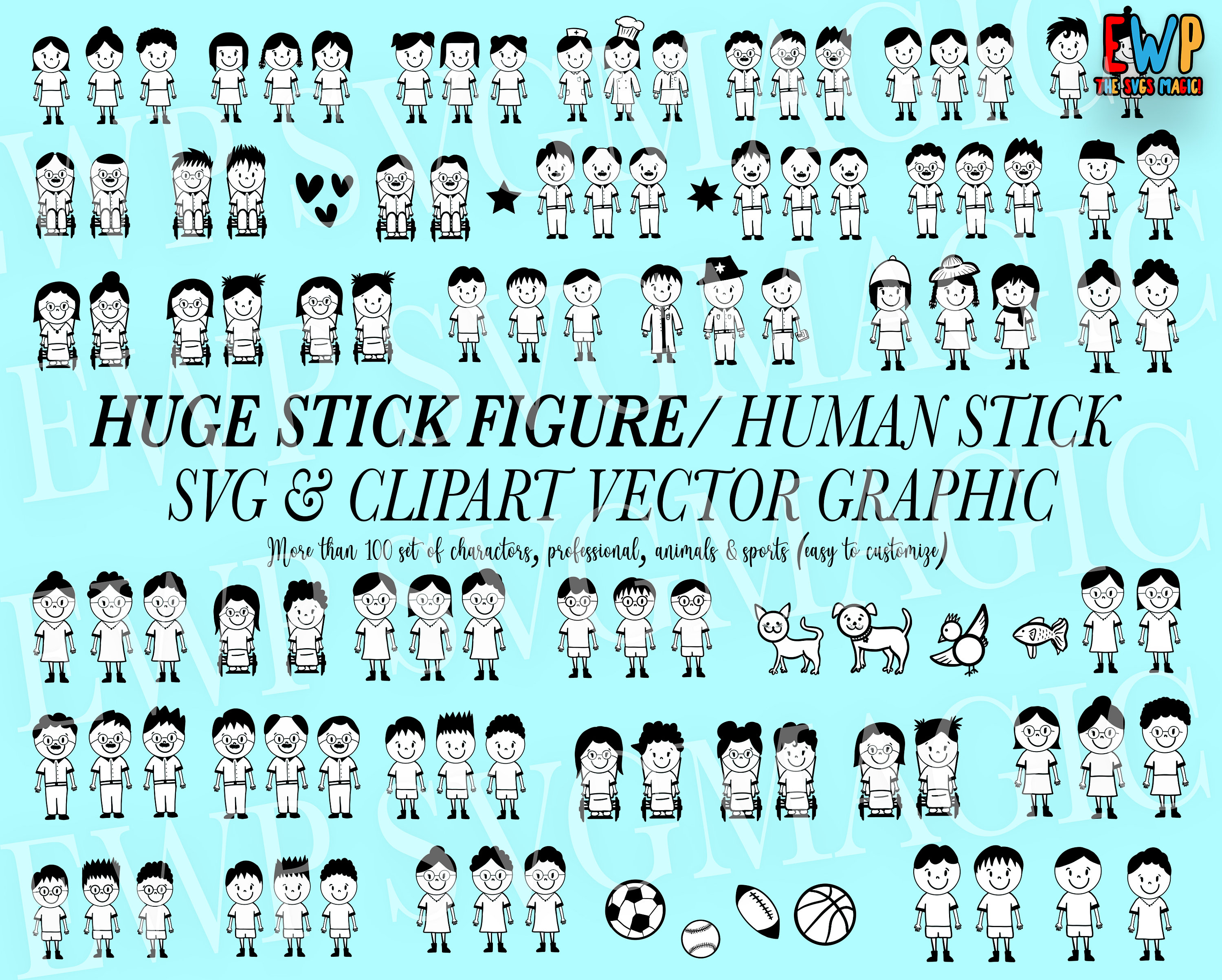 Huge Pack of Hand Drawn Stick Figure SVG Clipart Stick - Etsy Canada