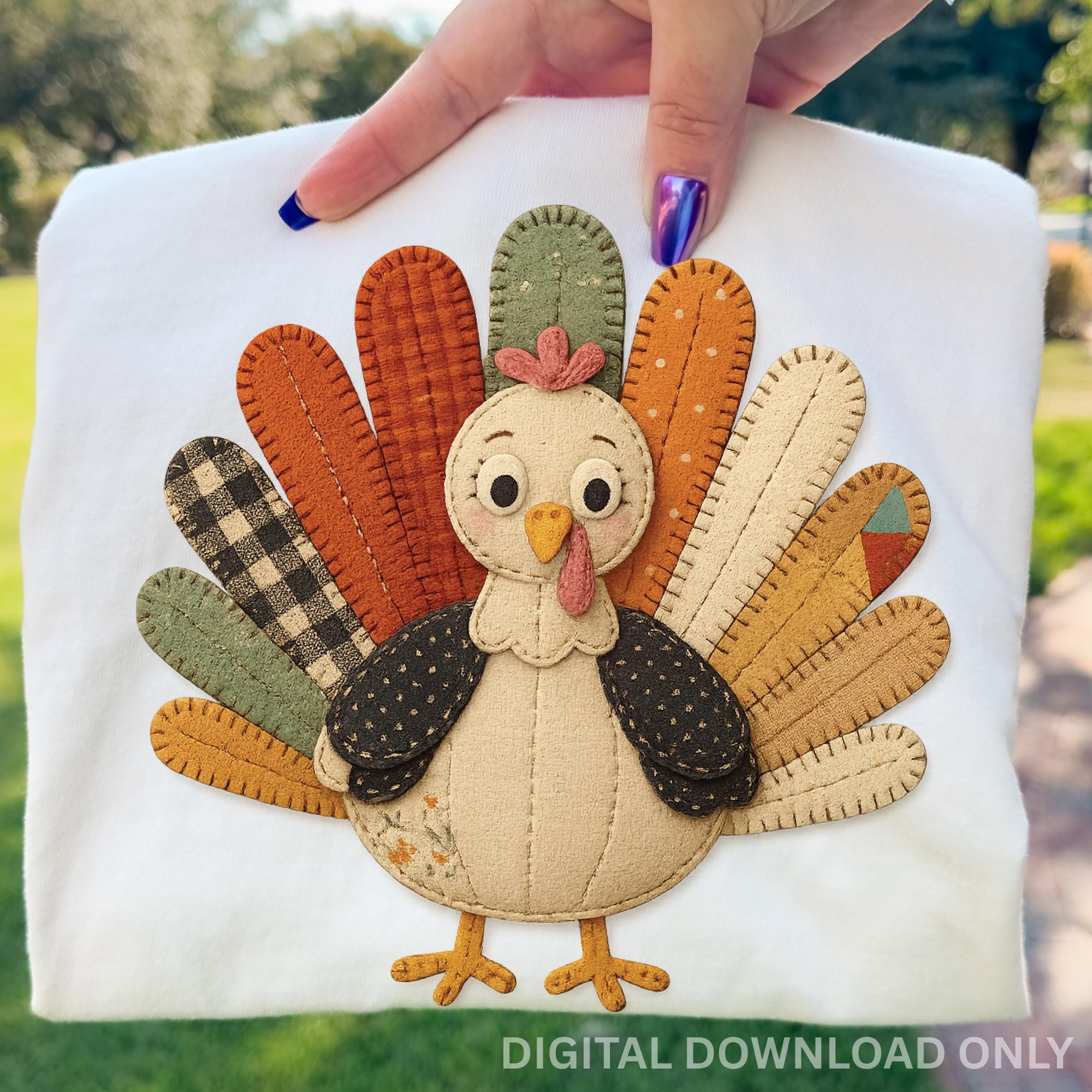 Thanksgiving Turkey Patchwork PNG | Cozy Appliqué Clipart for ...