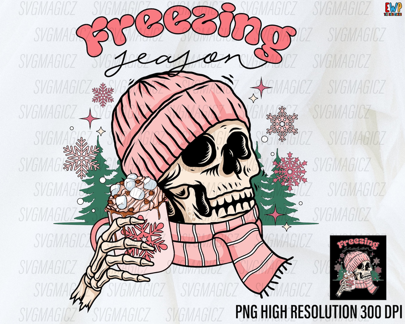 Freezing Season Png Skull Skellie Winter Cocoa Snow - Etsy