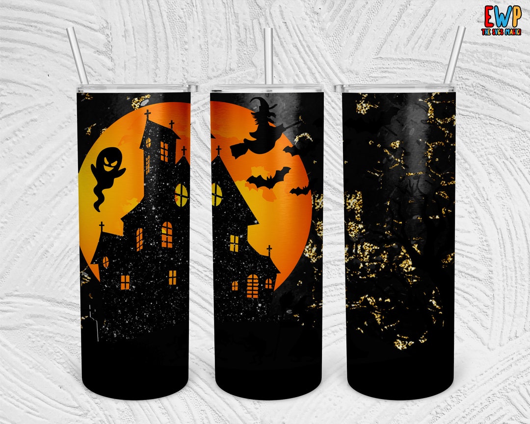20 Oz Skinny Tumbler Halloween Wrap, Haunted House Halloween Tumbler ...