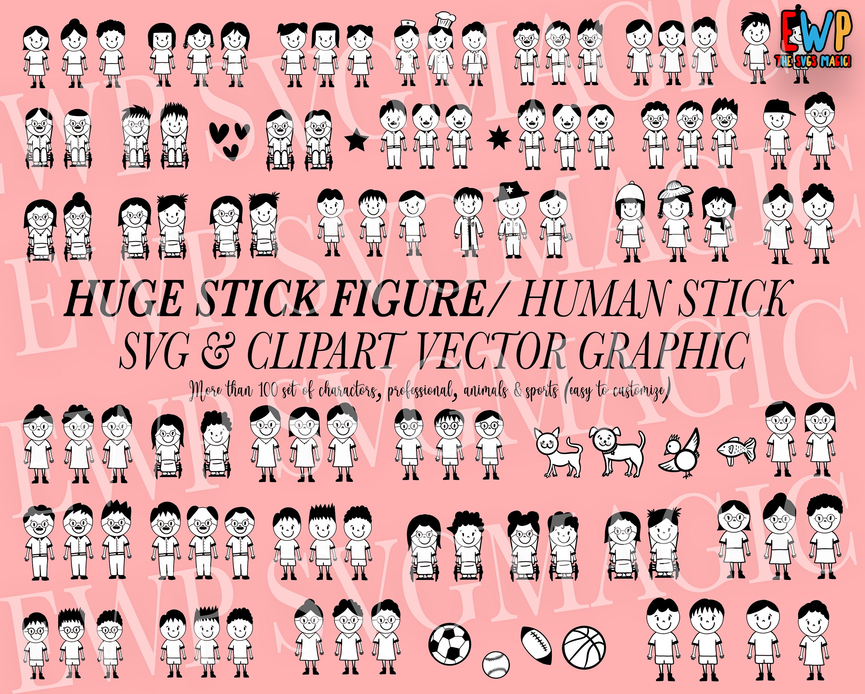 Huge Pack of Hand Drawn Stick Figure SVG Clipart Stick - Etsy Canada