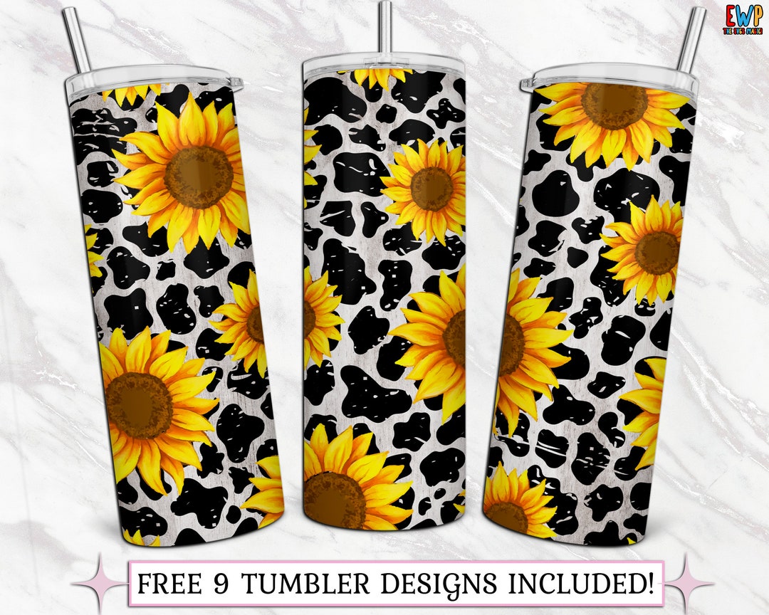 Sunflower Cow Print Tumbler Wrap Seamless Cow Print Sublimation ...