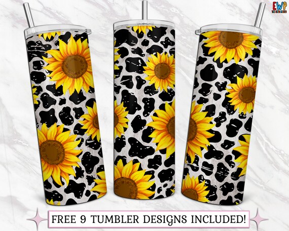 Sunflower Cow Print Tumbler Wrap Seamless Cow Print - Etsy
