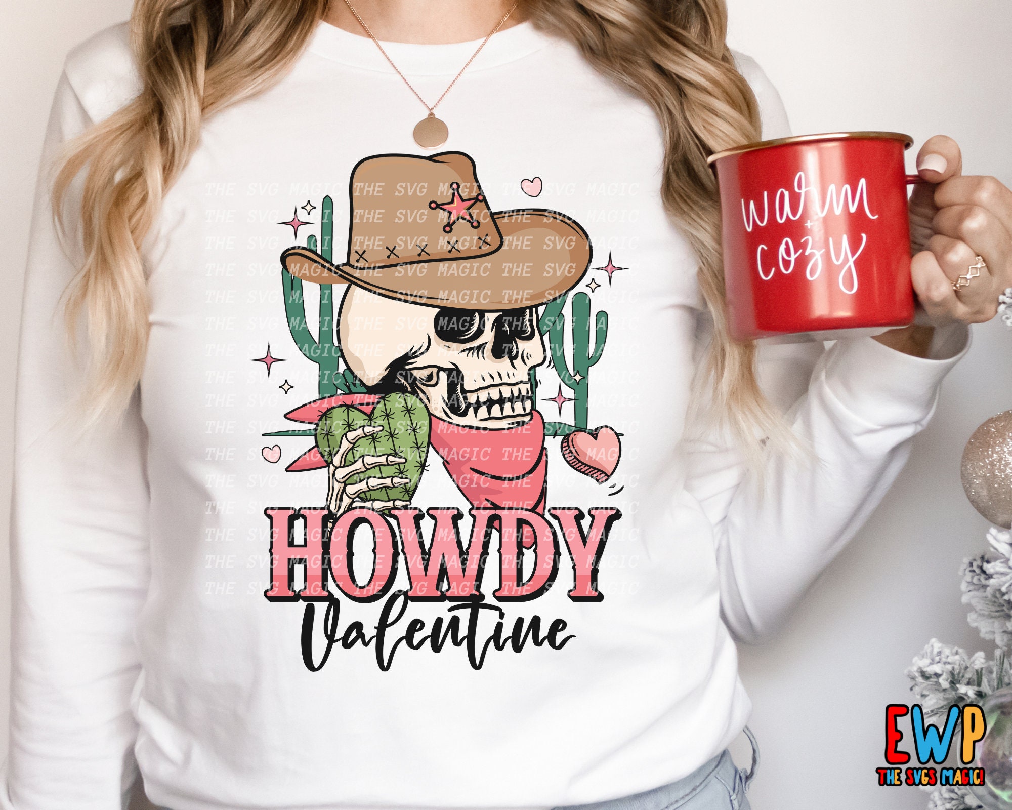 Howdy Valentines Png Skull Pink Winter Coffee Snow - Etsy
