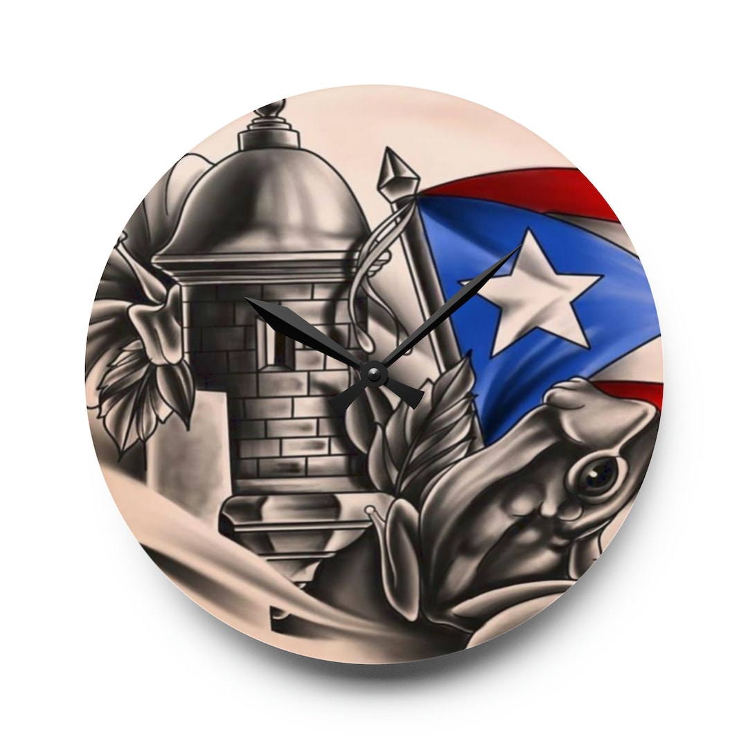 Puerto Rico Coqui, Garita, Puerto Rican Flag Acrylic Wall Clock A ...
